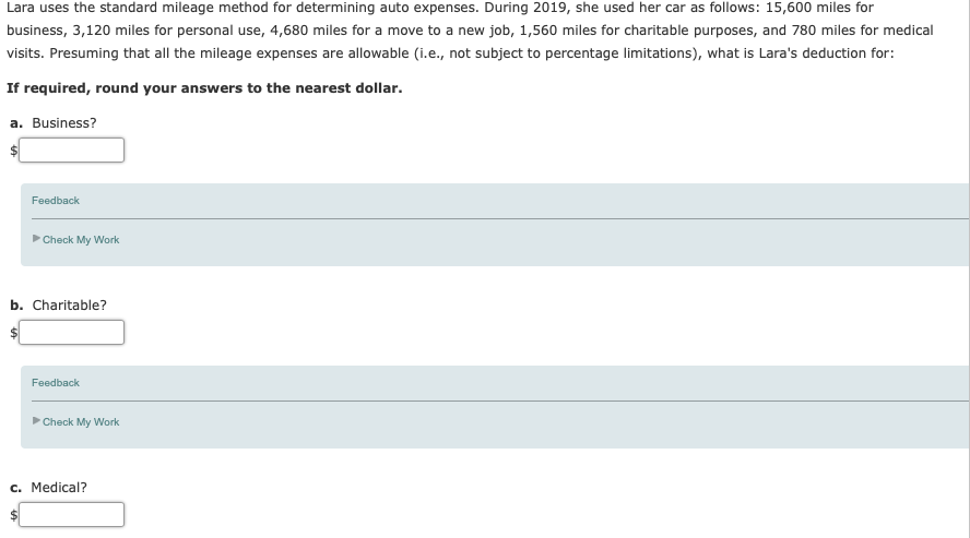 Solved Lara uses the standard mileage method for determining | Chegg.com