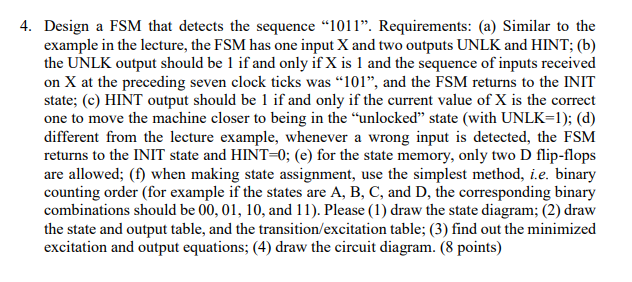 Solved 4. Design a FSM that detects the sequence “1011”. | Chegg.com