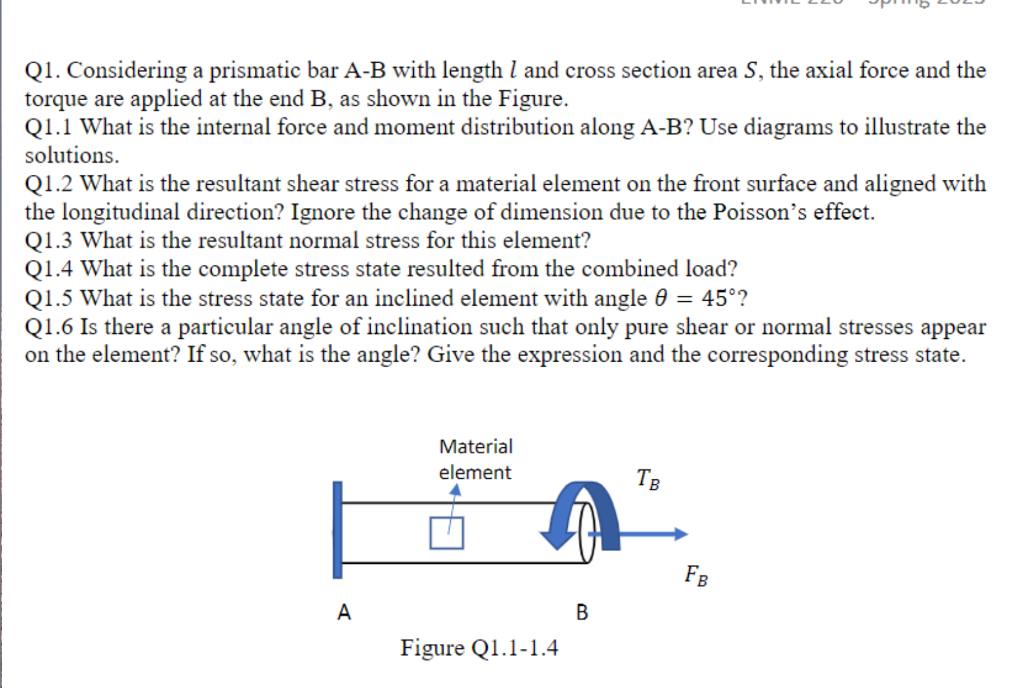 Solved Q1. Considering a prismatic bar A-B with length l and | Chegg.com