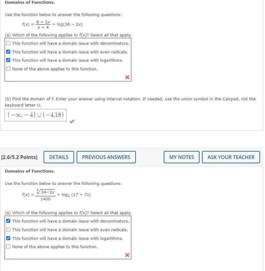 Solved Domains Of Functions Use The Function Below To
