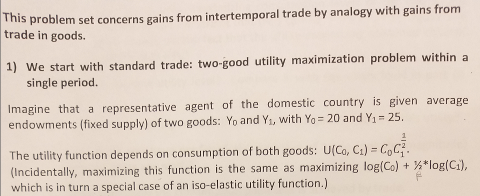 Solved This problem set concerns gains from intertemporal | Chegg.com