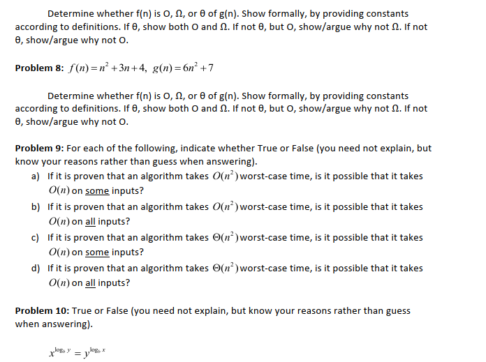 Solved Problem 1: f(n)=(n2−n)/2,g(n)=6n Show that | Chegg.com