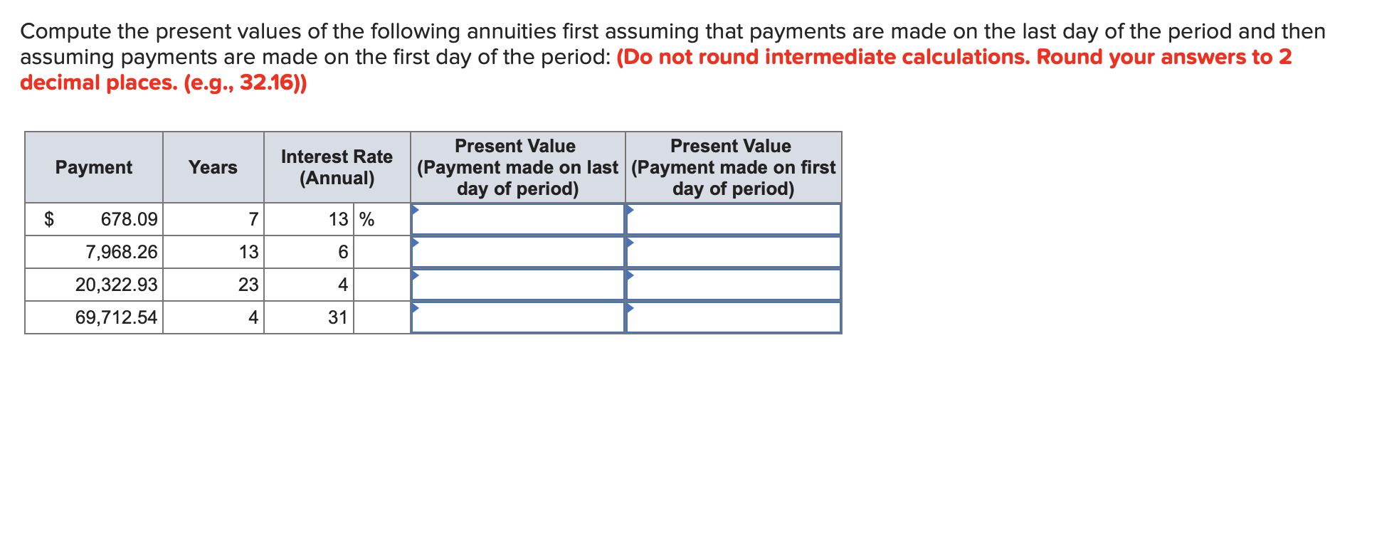 Solved Compute the present values of the following annuities | Chegg.com