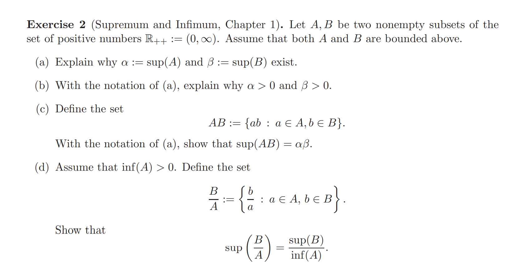 Solved Exercise 2 (Supremum and Infimum, Chapter 1). Let A, | Chegg.com