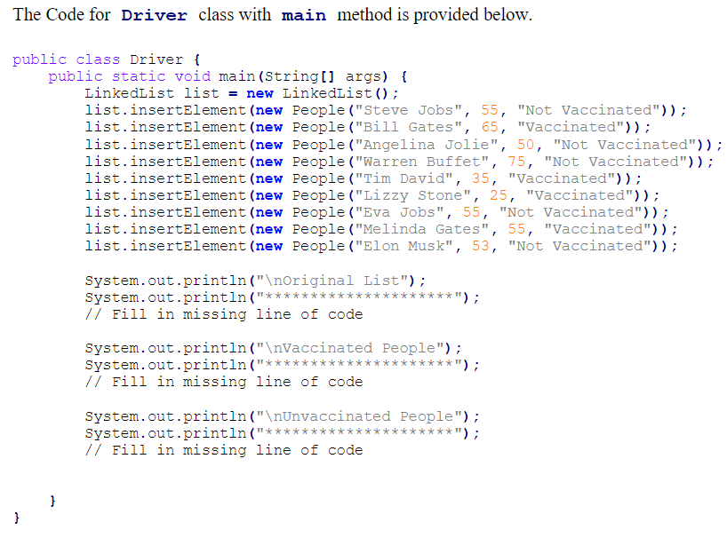 Solved In this exercise, you are provided a LinkedList of | Chegg.com