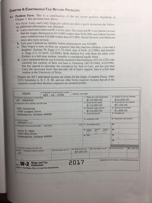 CHAPTER 4: CONTINUOUS TAx RETURN PROBLEMS 4-1 Proble | Chegg.com
