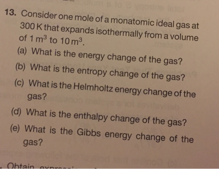 Solved 13. Consider one mole of a monatomic ideal gas at 300 | Chegg.com