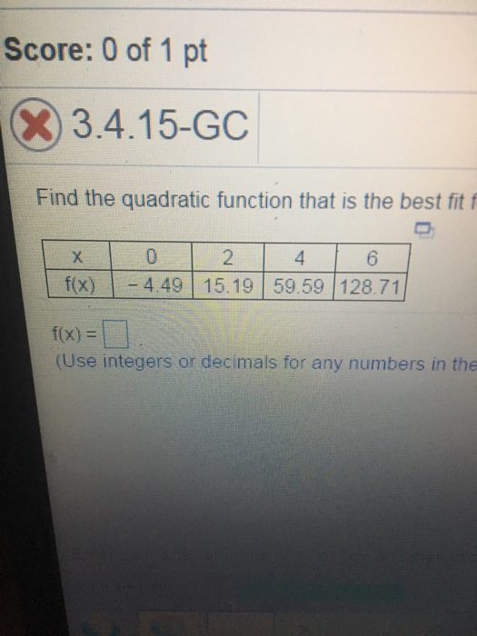 Solved Find the quadratic function that is the best fit f | Chegg.com