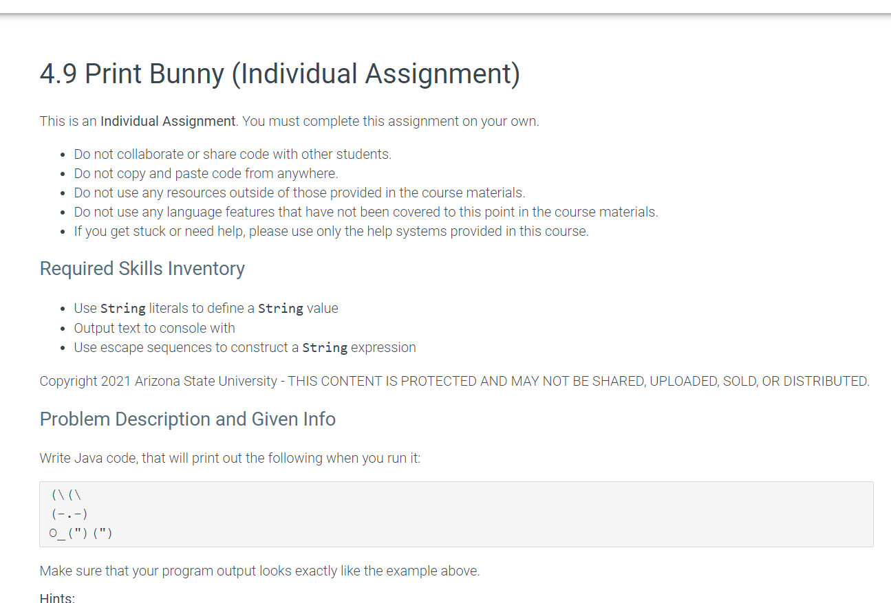 Solved LAB ACTIVITY 4.9.1: Print Bunny (Individual | Chegg.com