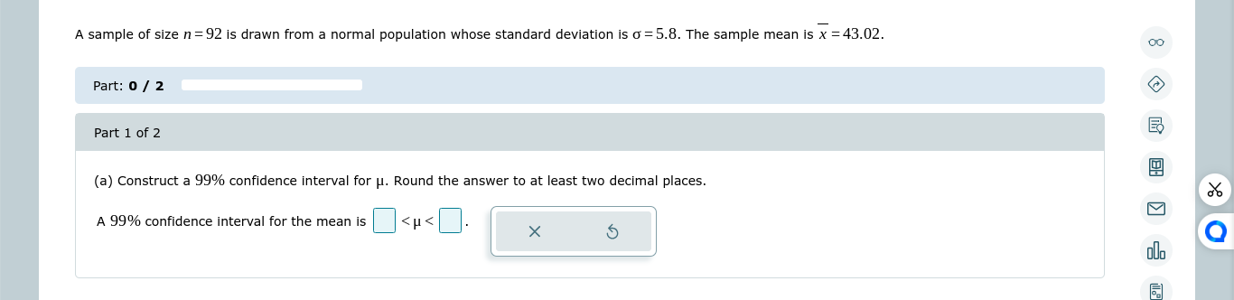 Solved A sample of size n=92 is drawn from a normal | Chegg.com