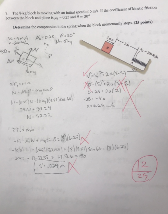 Solved 7. The 8-kg block is moving with an initial speed of | Chegg.com