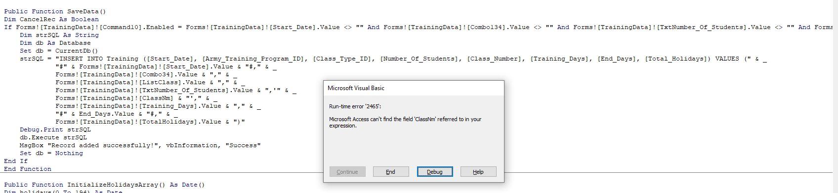 Microsoft Access 2016 I declare a variable on my | Chegg.com