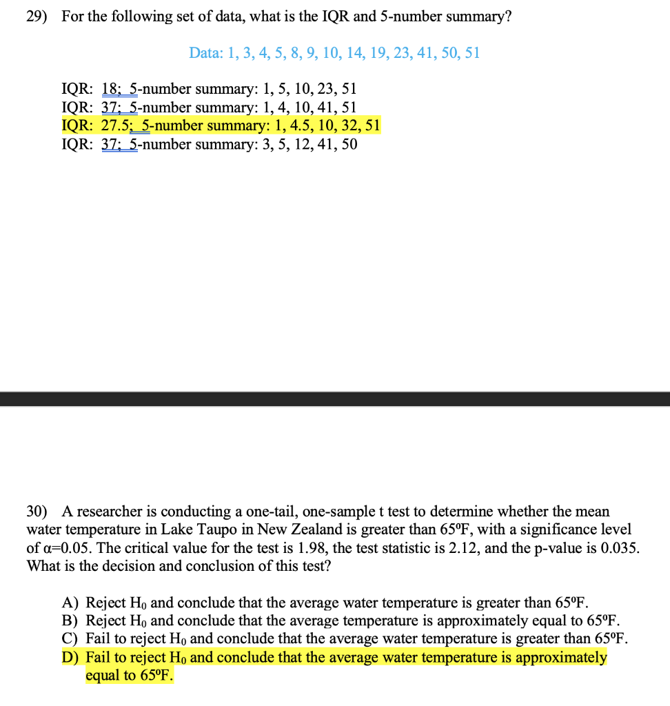 Solved 29) For the following set of data, what is the IQR | Chegg.com