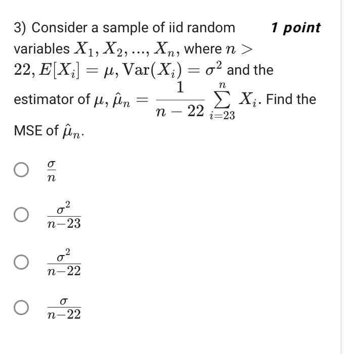 Solved 3) Consider a sample of iid random 1 point variables | Chegg.com