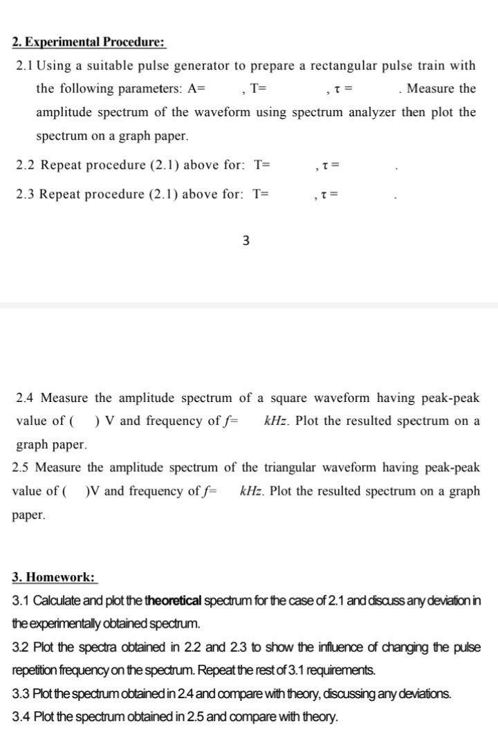 2. Experimental Procedure: 2.1 Using a suitable pulse | Chegg.com