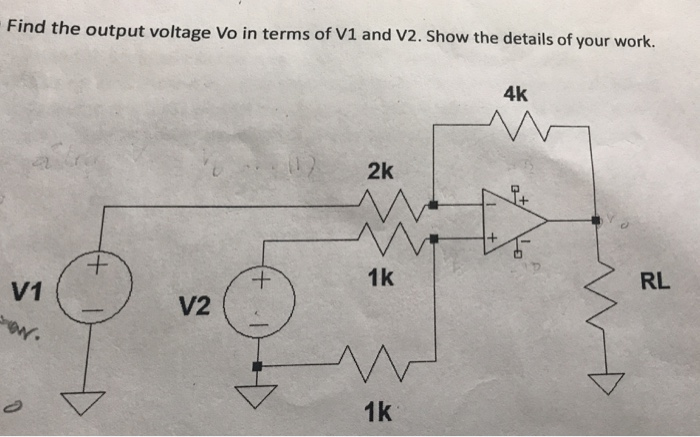 Solved Find the output voltage Vo in terms of V1 and V2. | Chegg.com