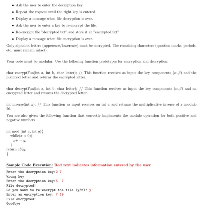 Write a C program that decrypts a file named | Chegg.com