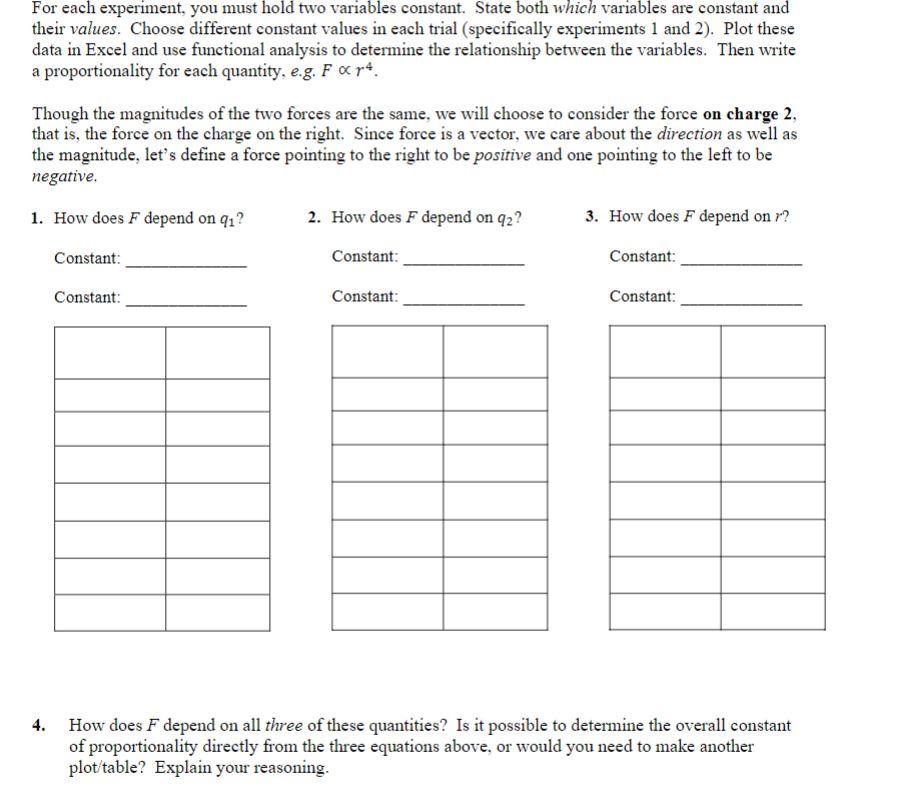 Solved For each experiment, you must hold two variables | Chegg.com