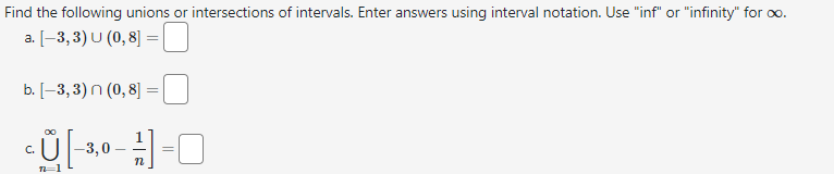 Solved Find the following unions or intersections of | Chegg.com