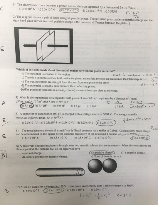 Solved 1 The Electrostatic Force Between A Proton And An