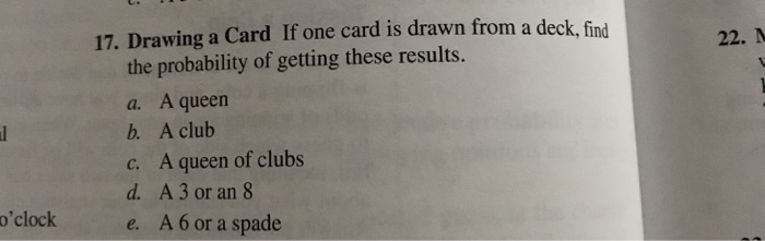 Solved 17. Drawing a Card If one card is drawn from a deck, | Chegg.com
