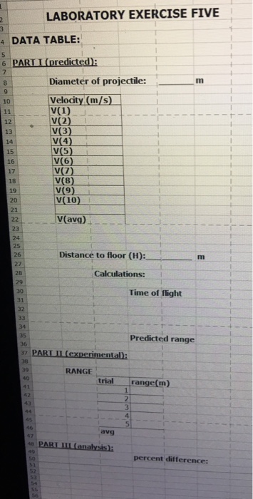 Solved LABORATORY EXERCISE FIVE INTRODUCTION: (projectile | Chegg.com