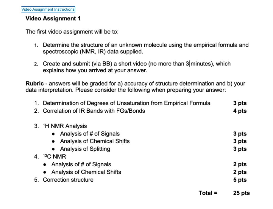 Solved The first video assignment will be to: 1. Determine | Chegg.com