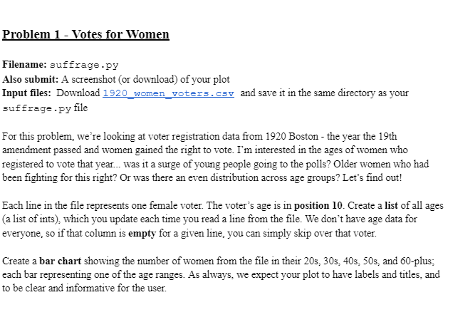 Solved Filename: suffrage.py Also submit: A screenshot (or | Chegg.com