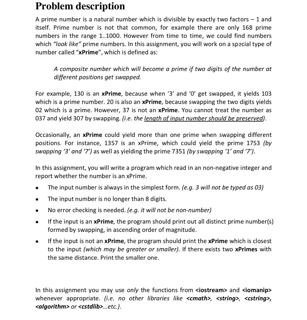 Solved Problem description A prime number is a natural | Chegg.com