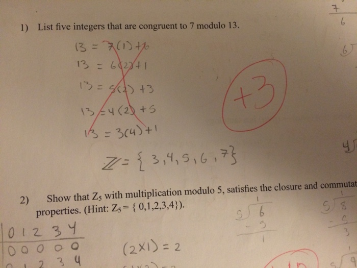 Solved 1) List five integers that are congruent to 7 modulo | Chegg.com