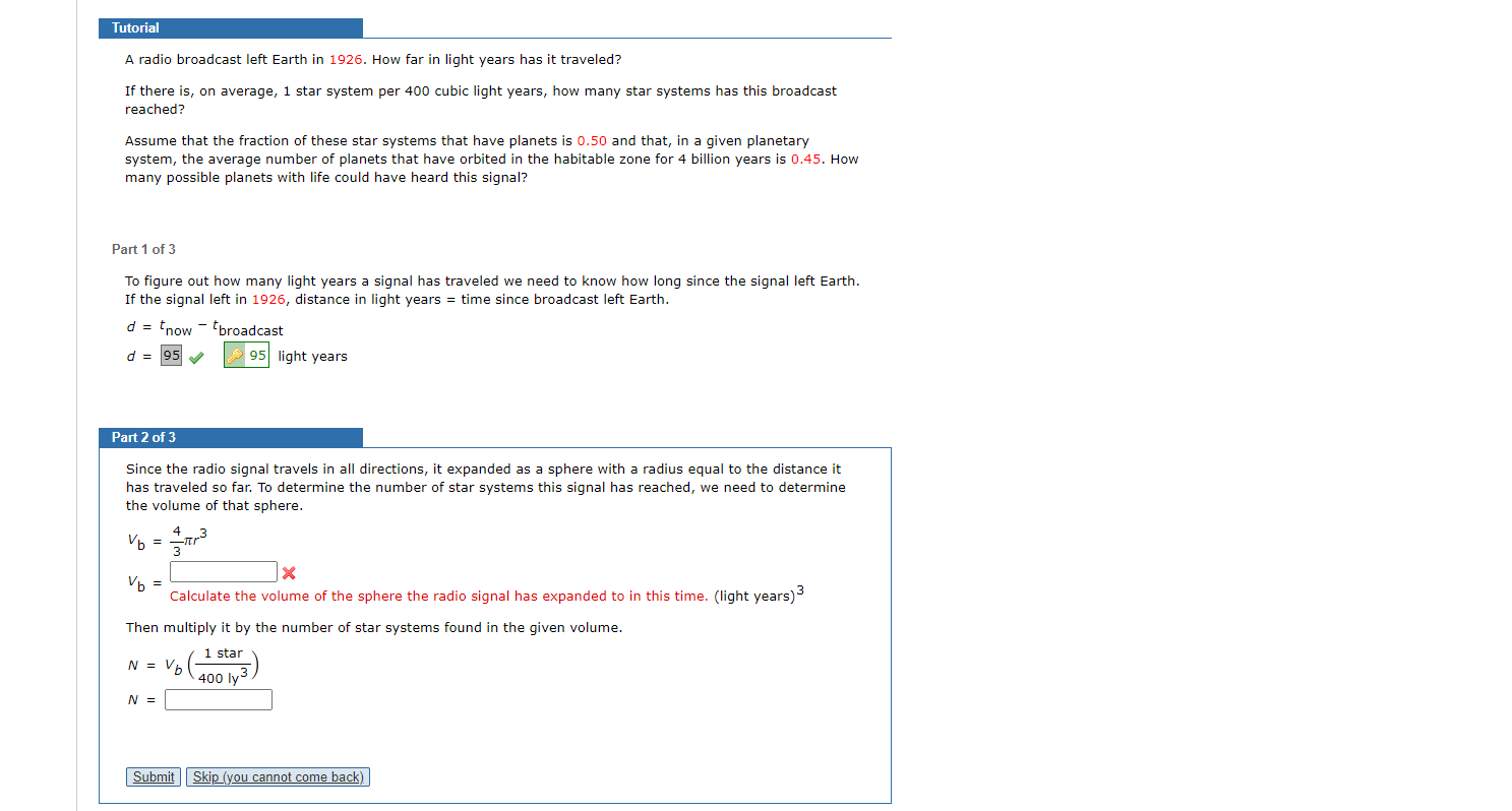 Solved Tutorial A radio broadcast left Earth in 1926. How | Chegg.com