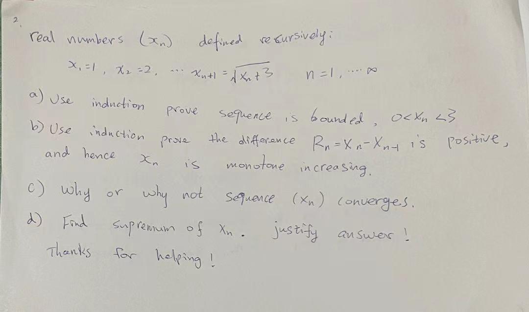Solved real numbers (xn) defined recursively: x=1, X2=2 | Chegg.com
