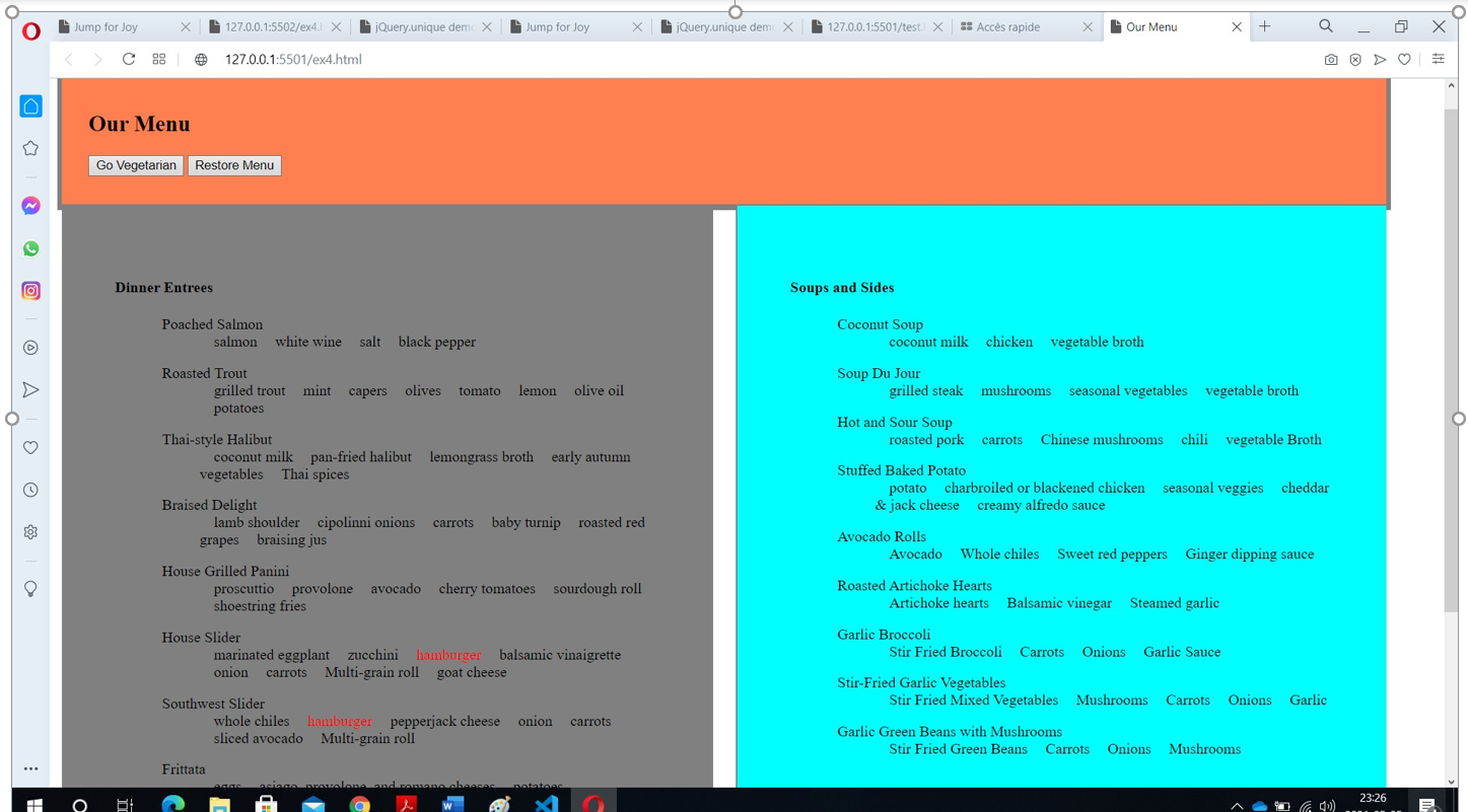Solved Do in JQuery please Exercise 1 Brian, a restaurant | Chegg.com