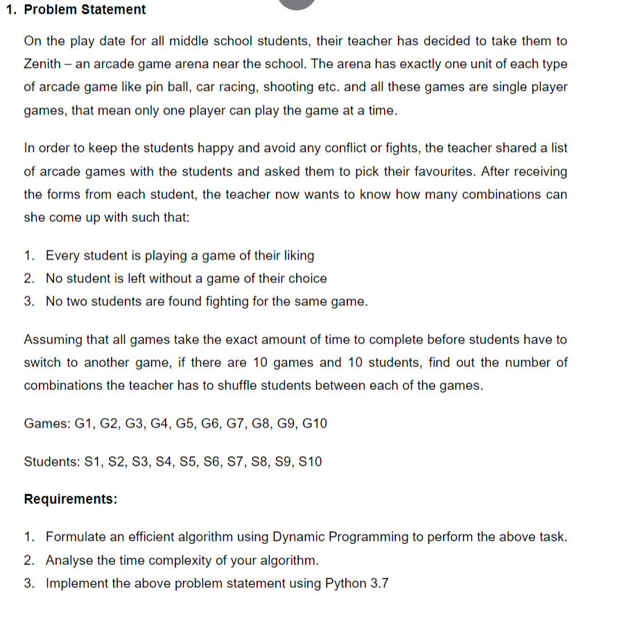Solved 1. Problem Statement On the play date for all middle | Chegg.com