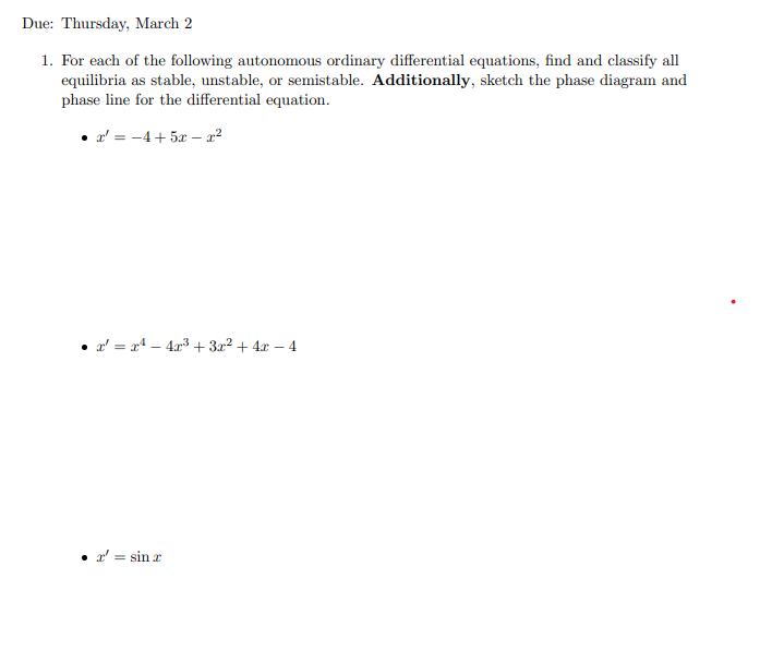 Solved 1 For Each Of The Following Autonomous Ordinary