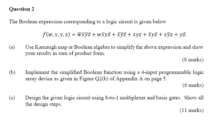 Solved Question 2 The Boolean expression corresponding to a | Chegg.com