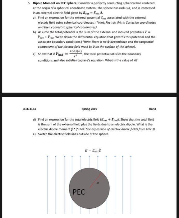 Solved S. Dipole Moment on PEC Sphere: Consider a perfectly | Chegg.com