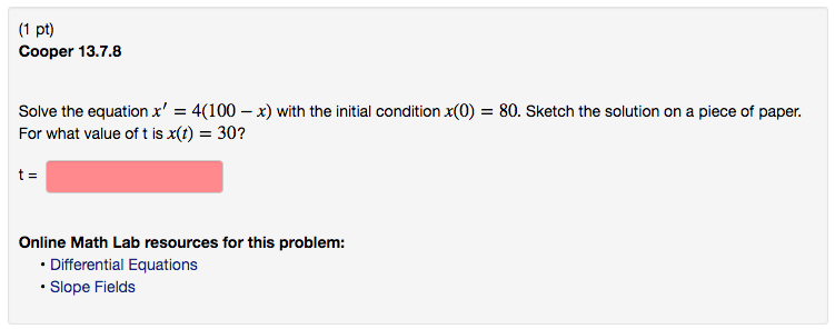 Solved (1 pt) Cooper 13.7.8 Solve the equation x' For what | Chegg.com