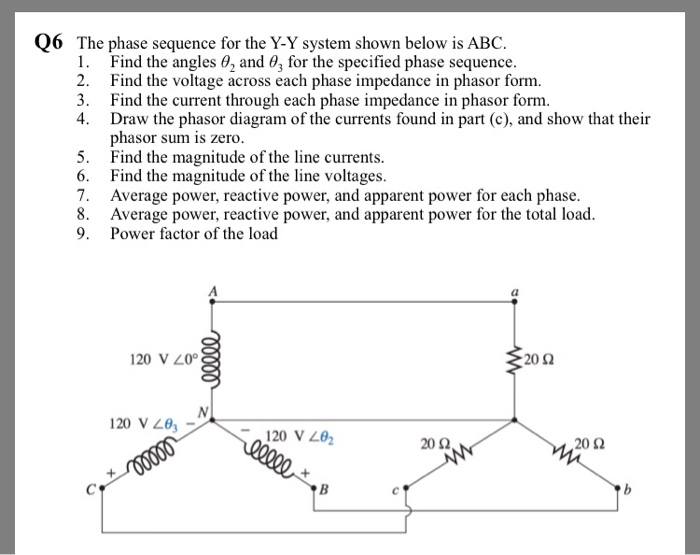 Solved Q6 The phase sequence for the Y-Y system shown below | Chegg.com