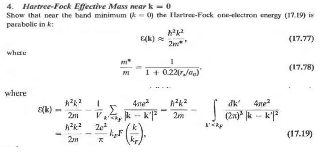 Solved 4. Hartree-Fock Effective Mass near k=0 Show that | Chegg.com