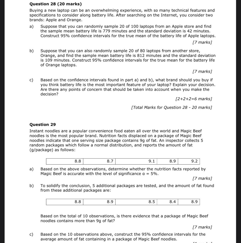 Solved Question 28 (20 marks) Buying a new laptop can be an | Chegg.com