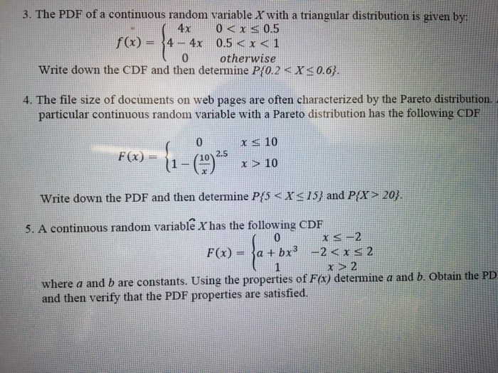 Solved 3 The Pdf Of A Continuous Random Variable X With A 4297