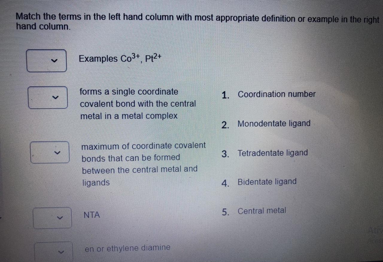 Solved Match the terms in the left hand column with most | Chegg.com