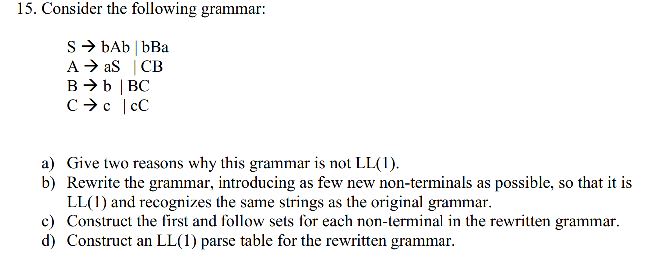 15. Consider the following grammar: | Chegg.com