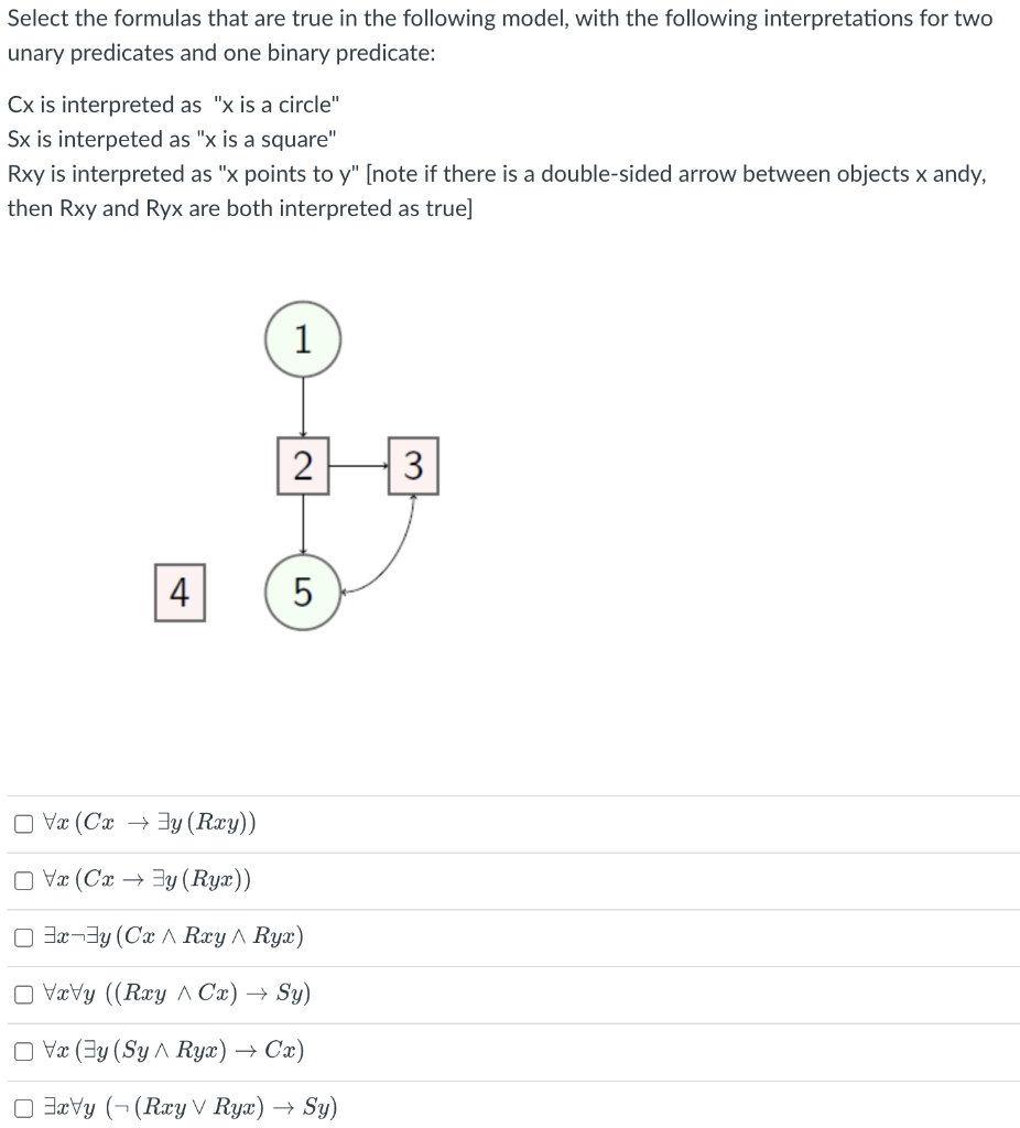 Solved Select the formulas that are true in the following | Chegg.com