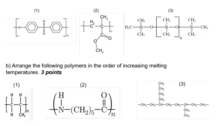 Solved a) Arrange the following polymers in the order of | Chegg.com