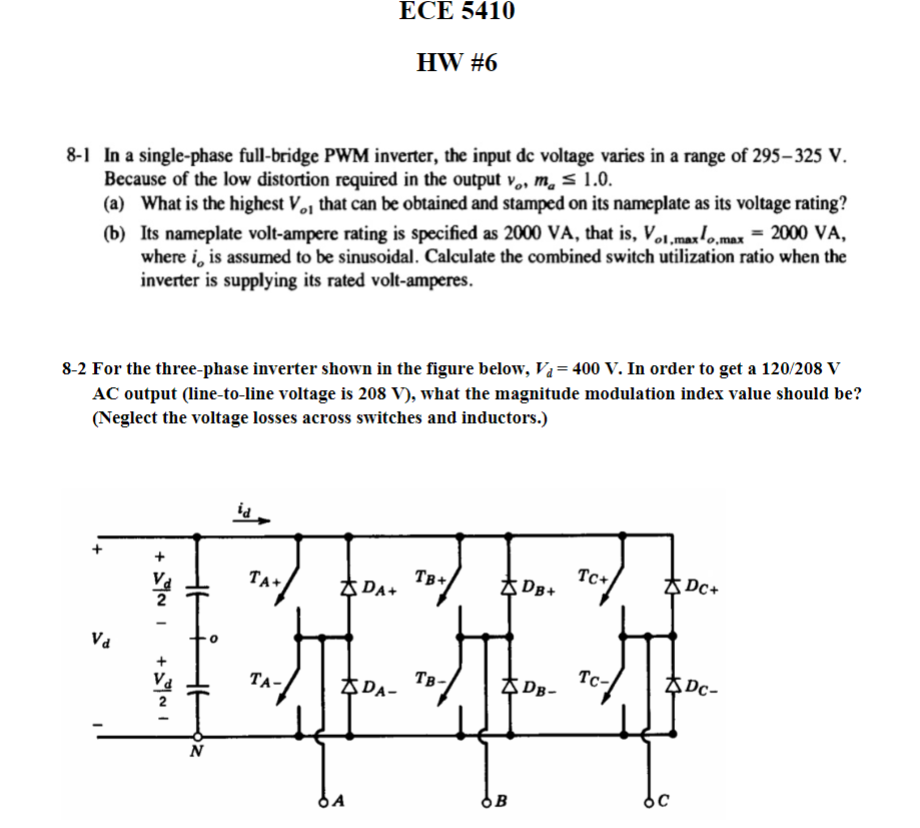 8-1 In a single-phase full-bridge PWM inverter, the | Chegg.com