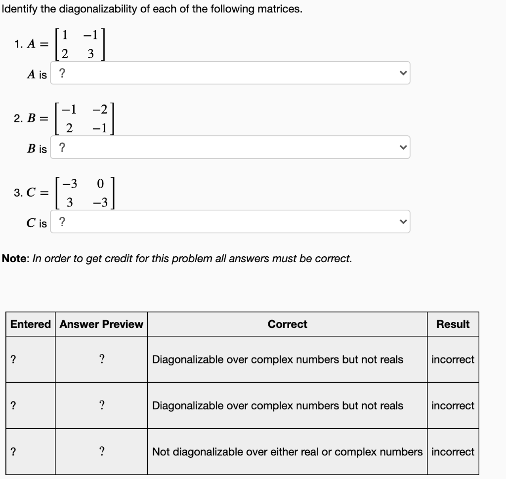 Solved Identify the diagonalizability of each of the | Chegg.com