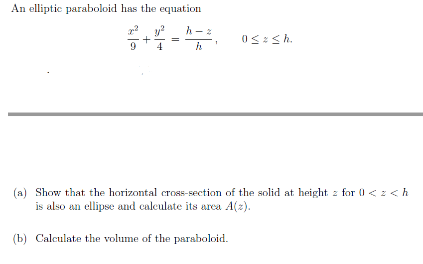 Solved An elliptic paraboloid has the equation 2 y? + 9 4 = | Chegg.com