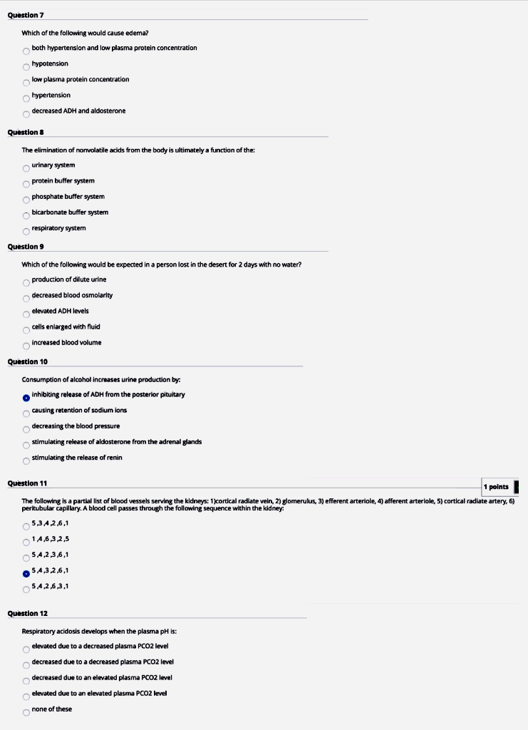 Solved Question 7 Which of the following would cause edema? | Chegg.com